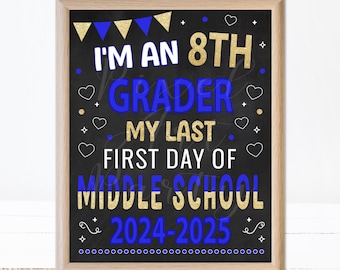 FIRST Day of Eighth Grade Era Sign FIRST Day of School BLUE Black Color ...