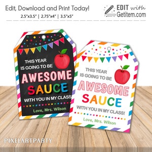Editable Applesauce Classroom Gift Tags Back to School Gift From ...