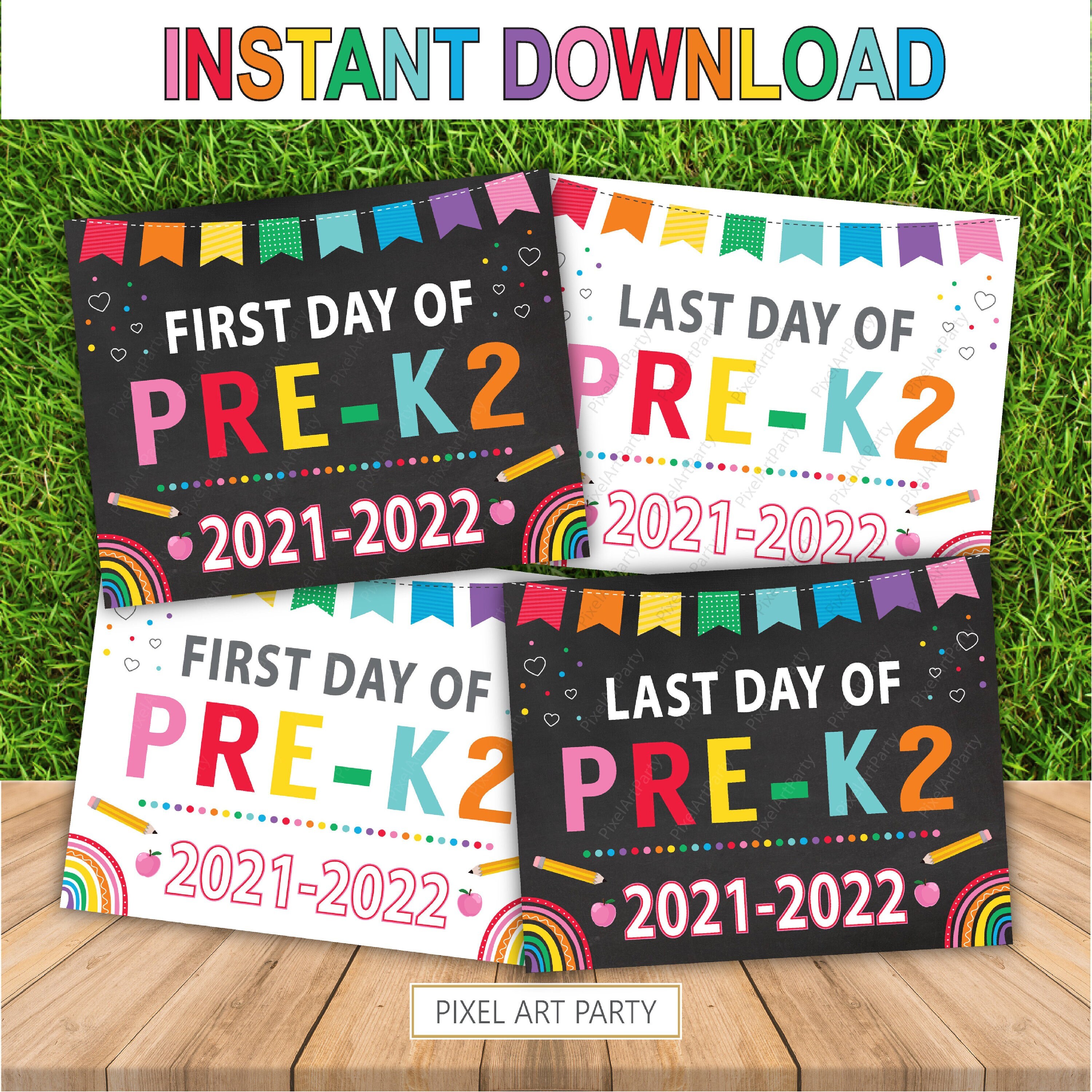 Office Instant Download First Day of PRE-K2 2021 Sign Rainbow Back to ...