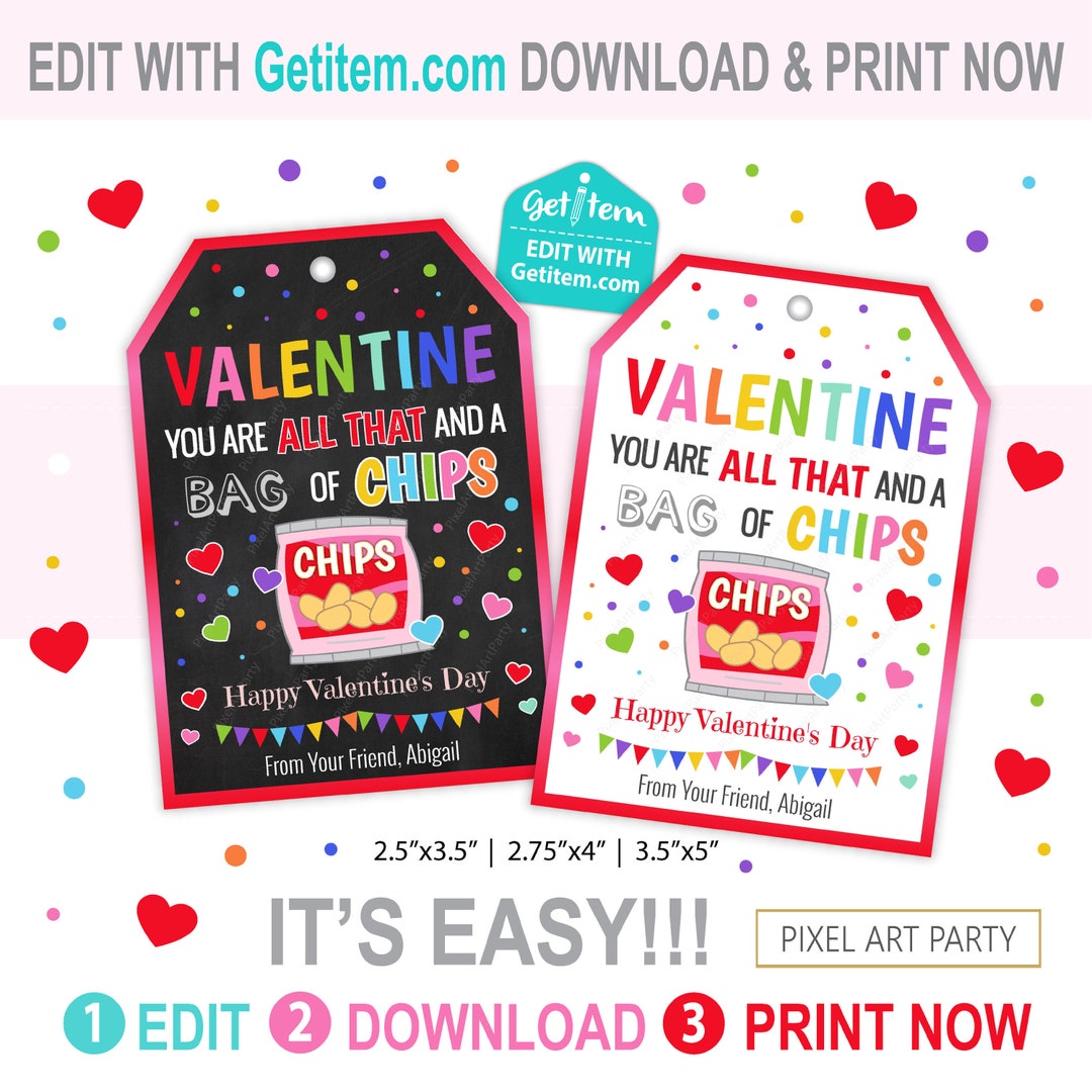 Editable Valentine Chip Gift Tag, Valentine's Day Gift Tag Valentine ...