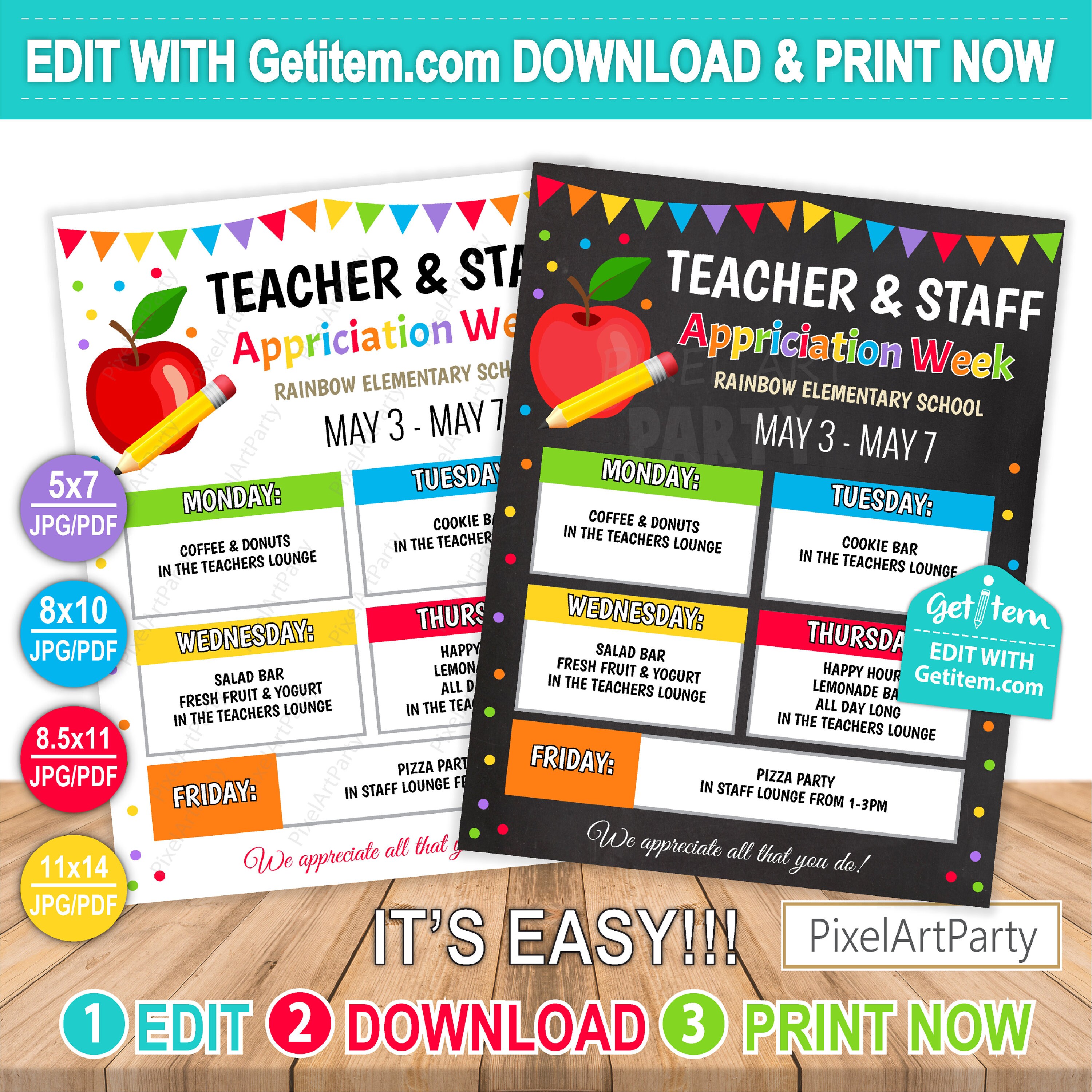 Editable Teacher and Staff Appreciation Week Itinerary Flyer - Etsy