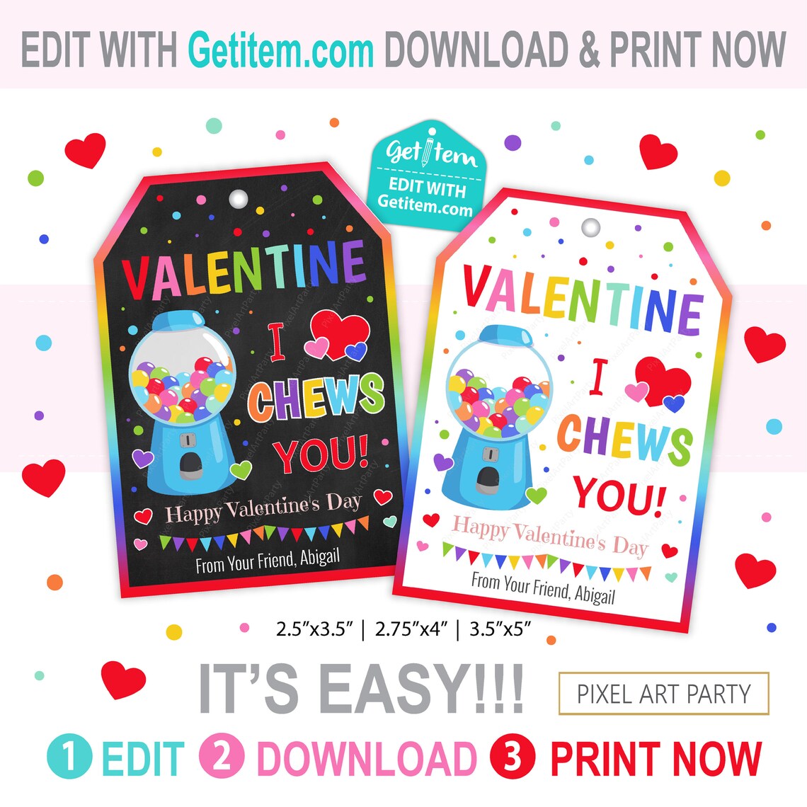 Editable Valentine Bubble Gum Gift Tags Valentine's Day | Etsy