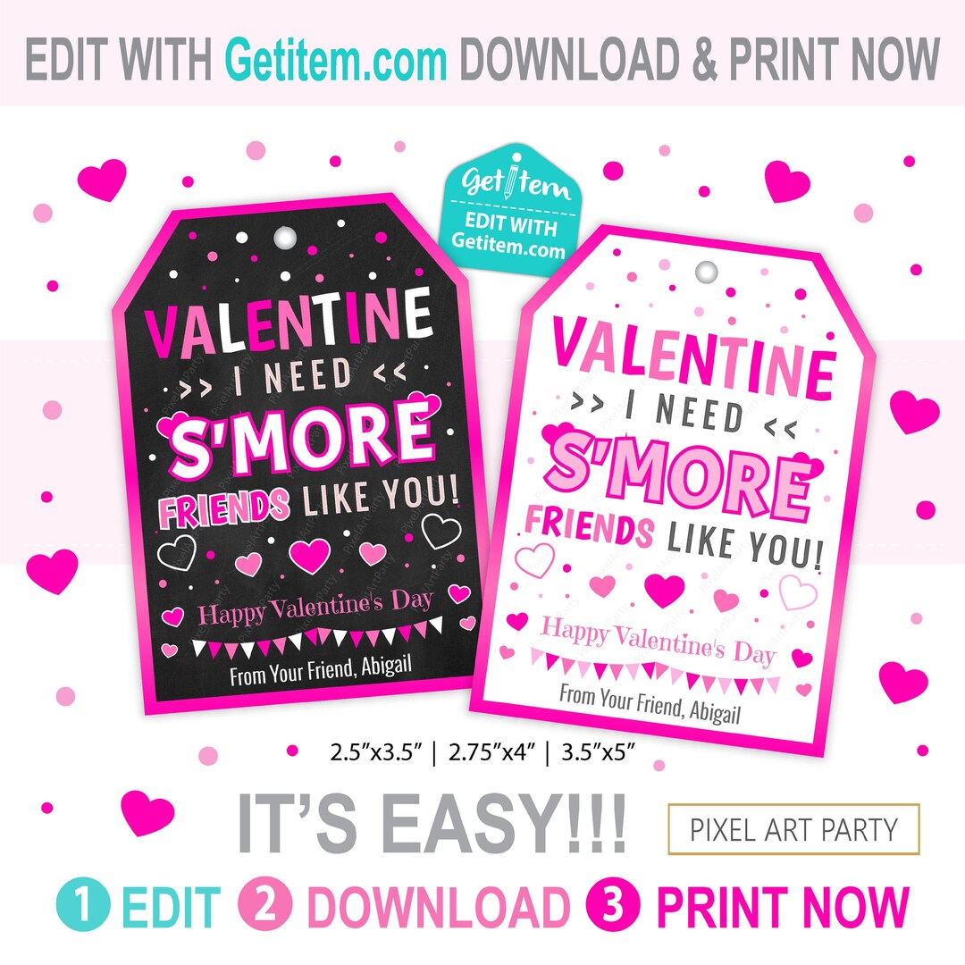 Editable Valentine's Day S'more Gift Tags I Need - Etsy
