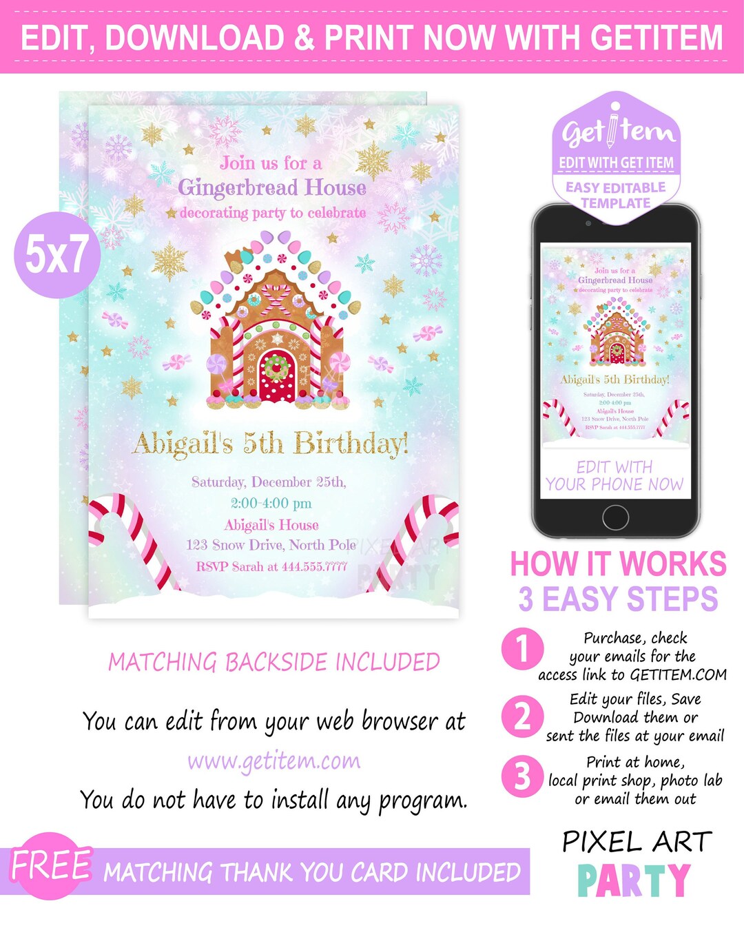 Gingerbread House Birthday Invitation, Gingerbread Invitation, 5x7 ...