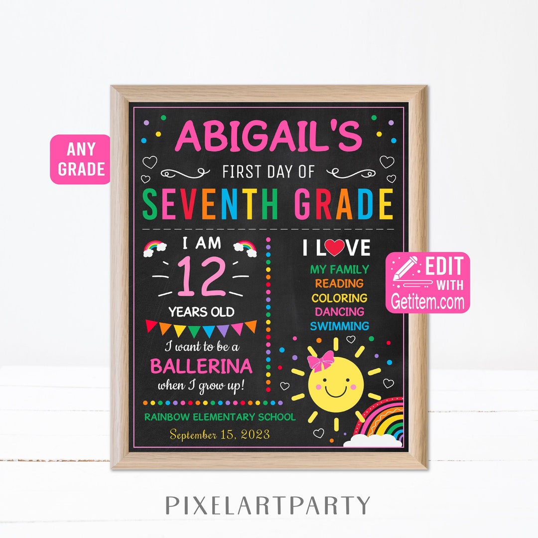 Editable First Day of Seventh Grade Sign Sunshine First Day of Seventh ...