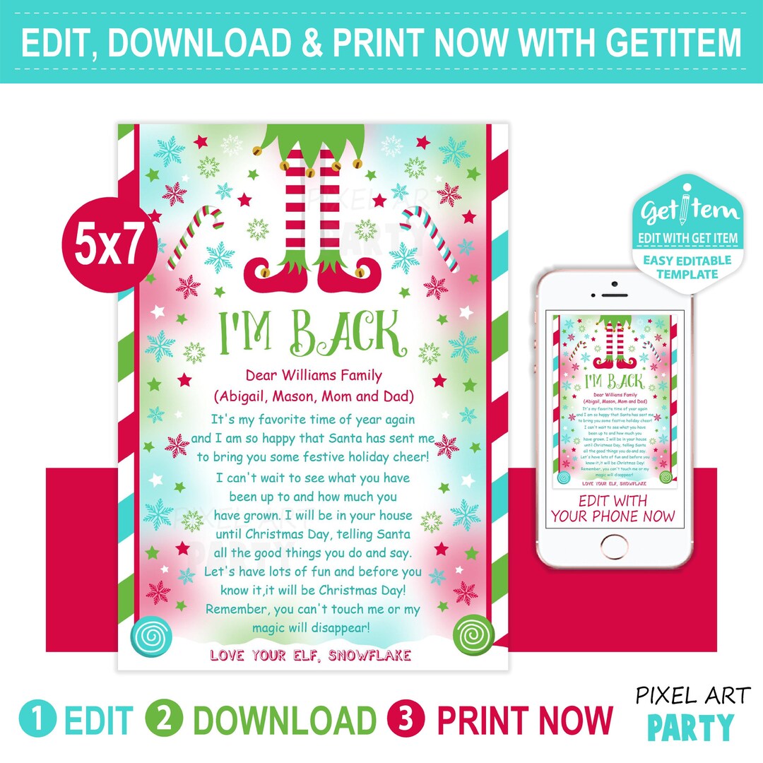 Elf I'm Back Letter, Elf Arrival Letter, Christmas Letter, Elf, 5x7 ...
