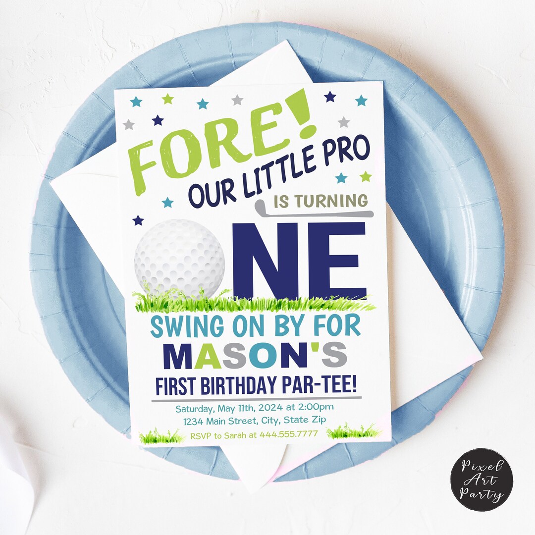 Editable Golf First Birthday Invitation Golf Party Boy Birthday Party ...