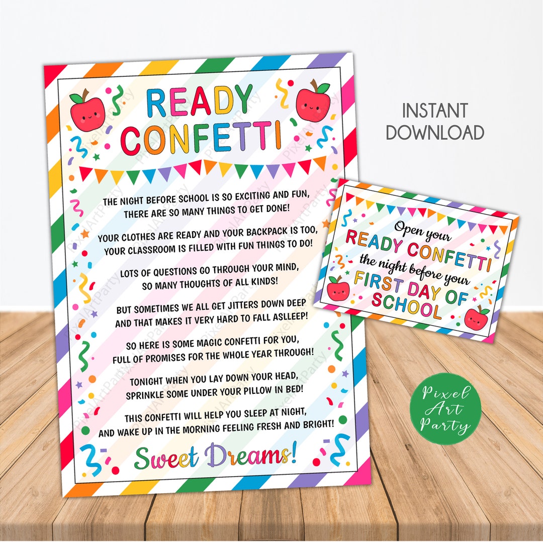 Back to School Ready Confetti Printable Back to School Gift for ...