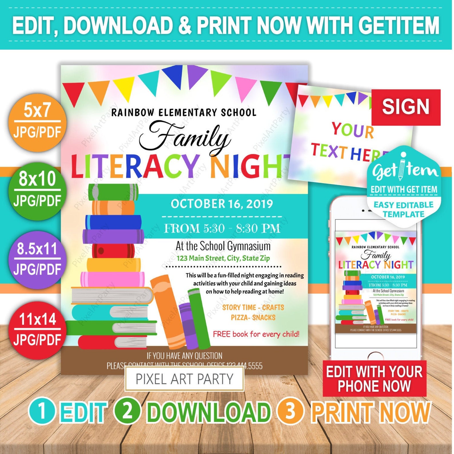 Family Literacy Night Flyer Family Literacy Night School | Etsy