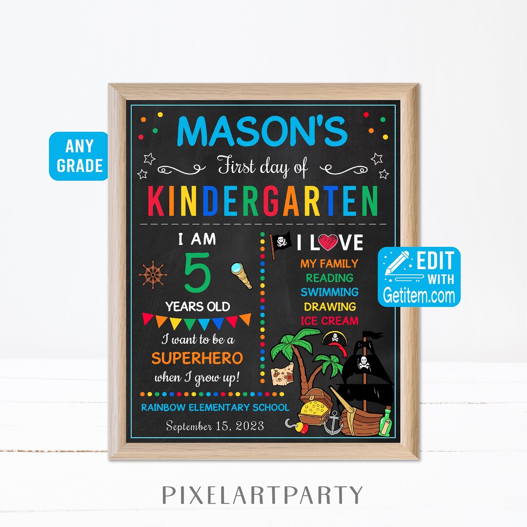 Editable Pirate First Day of School Sign Kindergarten 1st 2nd 3rd 4th ...