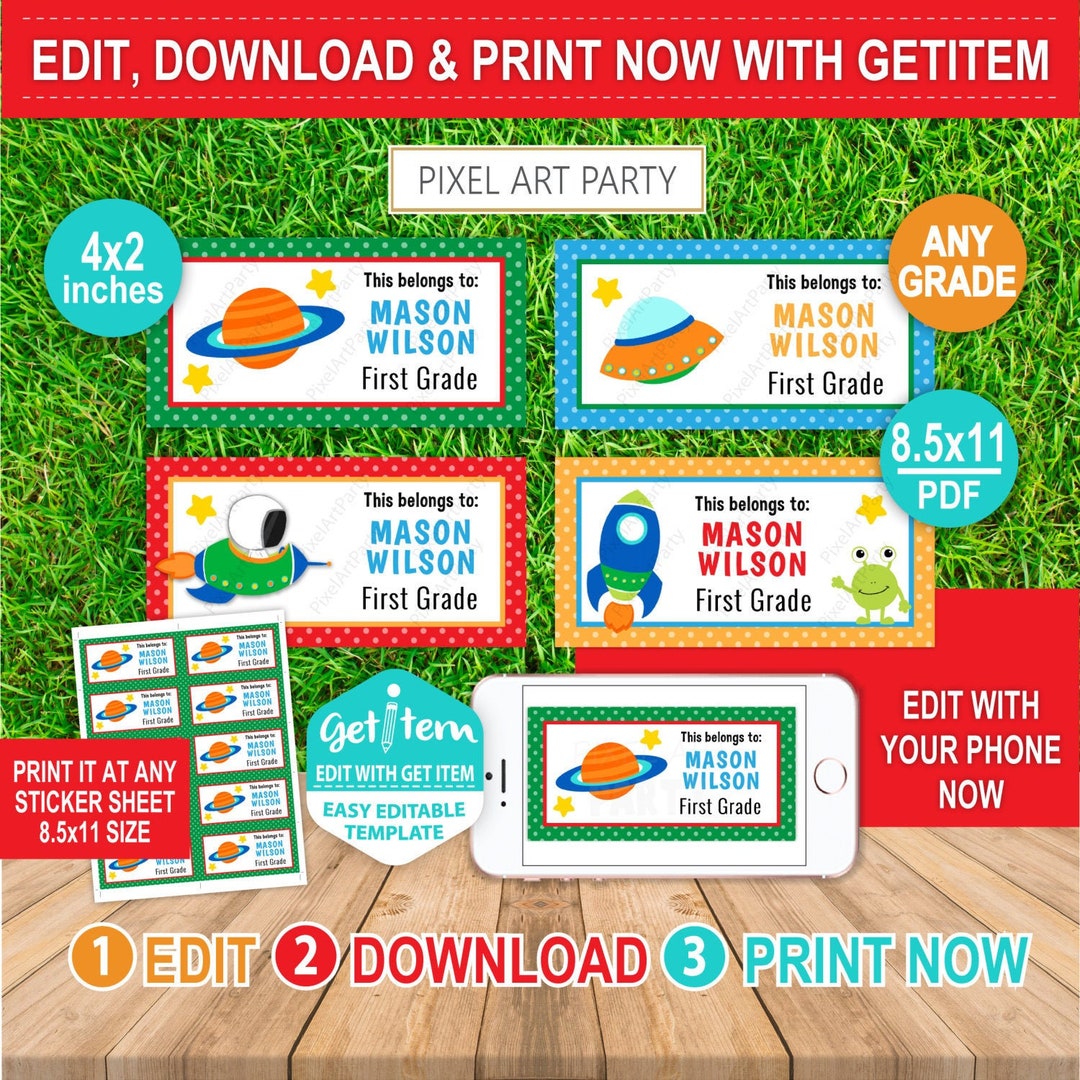 Space School Name Labels, Space School Labels, EDIT NOW, Id: 11500 - Etsy