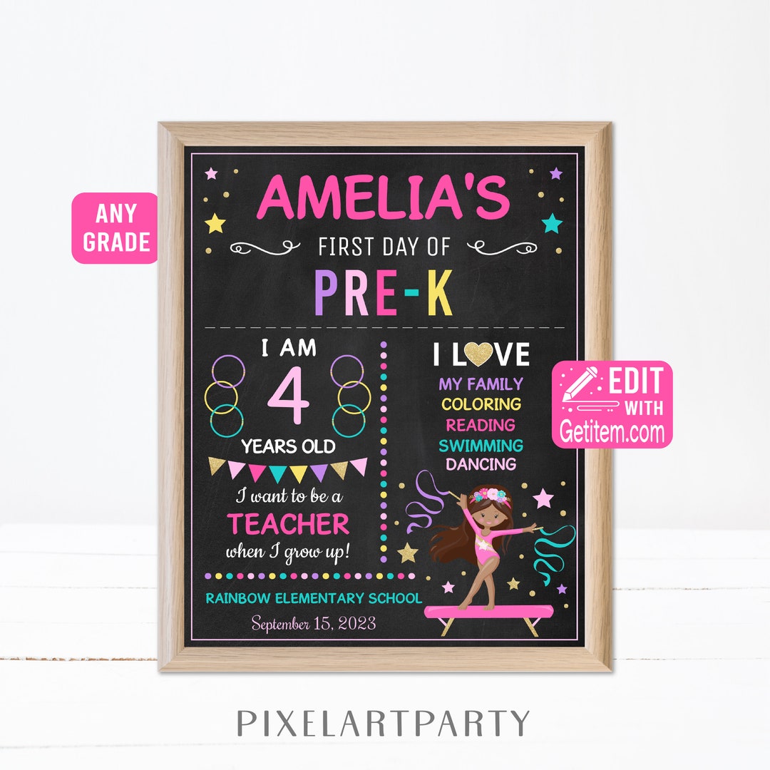 Editable First Day of Pre-k Sign Gymnastics First Day of Pre-k - Etsy UK