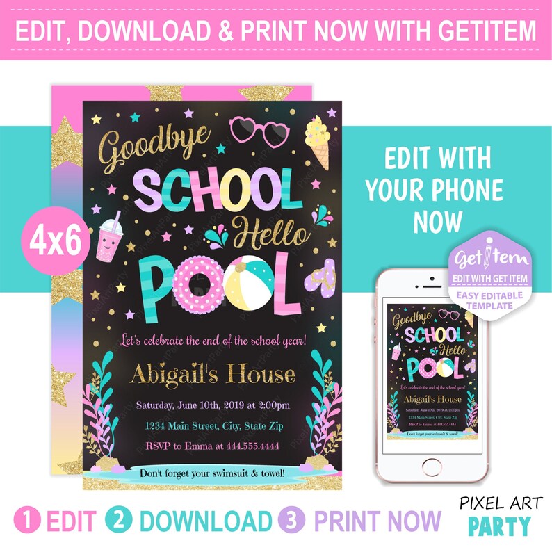 Last Day of School Pool Party Invitation Goodbye School Hello - Etsy