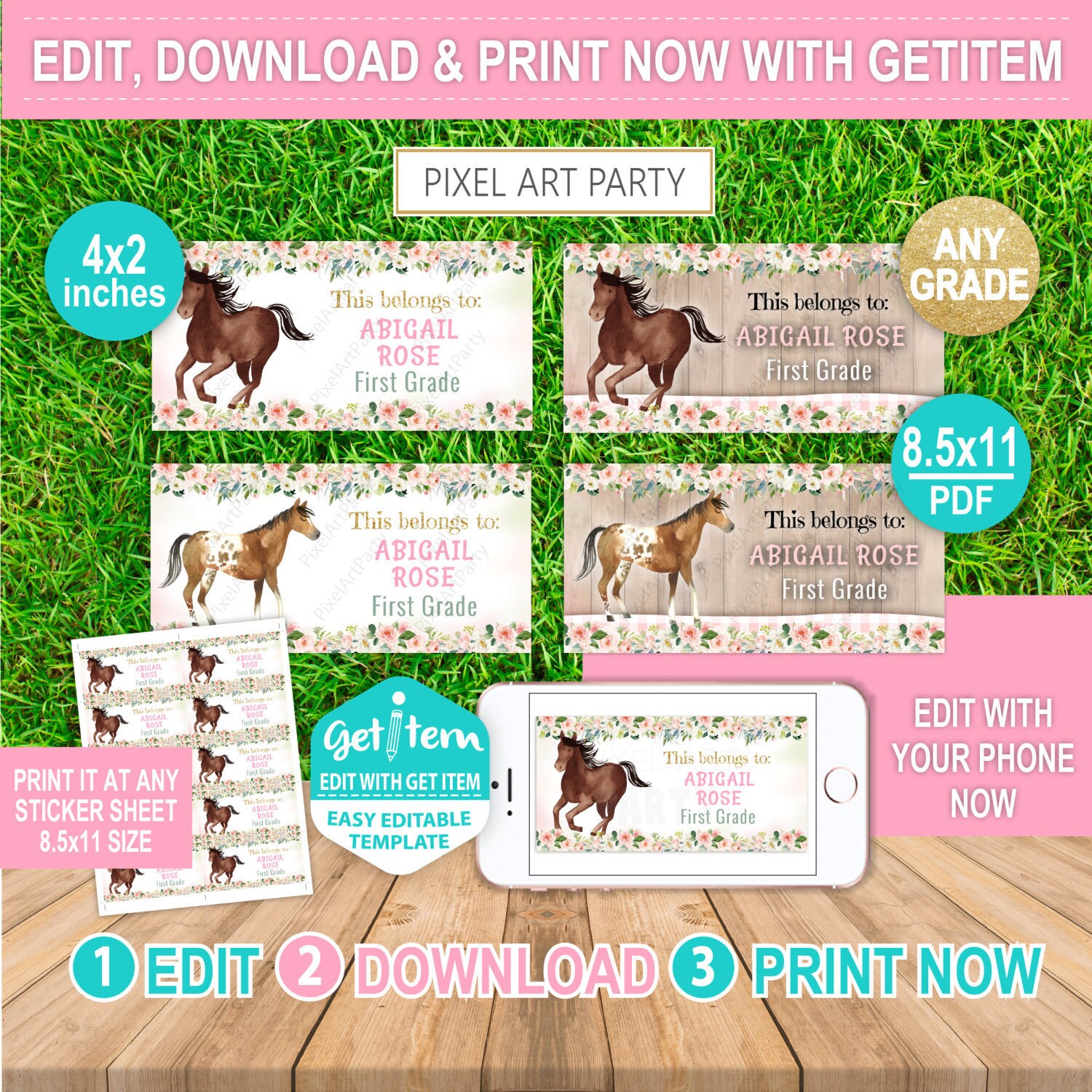 Horse Unicorn School Labels Horse School Labels EDIT NOW - Etsy