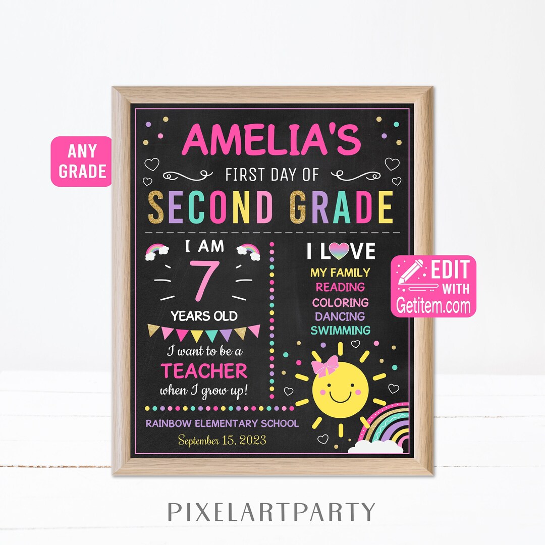 Editable First Day of Second Grade Sign Sunshine First Day of Second ...