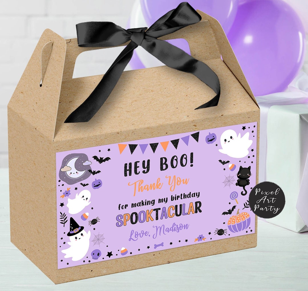 Editable Purple Halloween Ghost Gable Box Favor Labels Spooktacular ...
