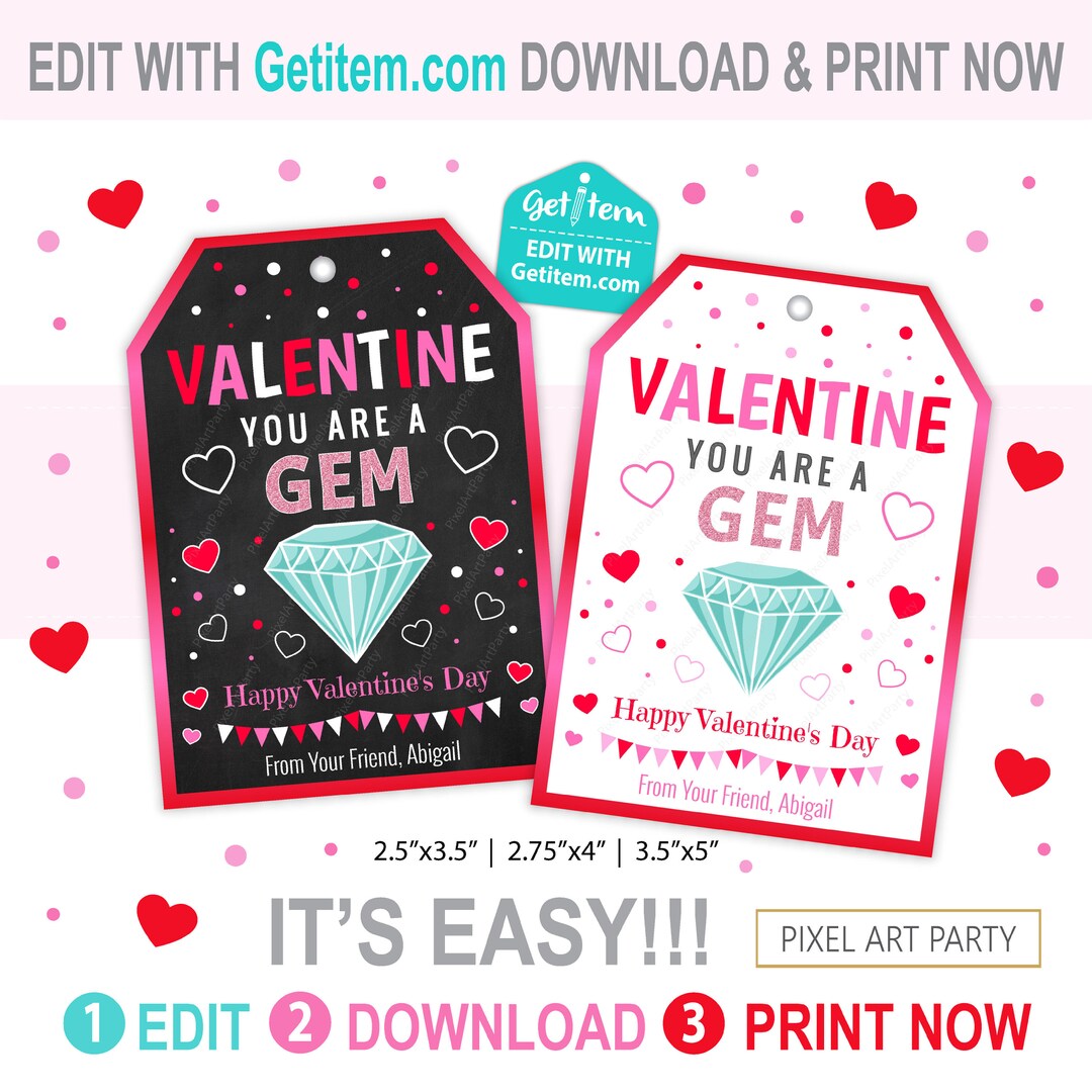 Editable Valentine Gem Tags, Valentine's Day Gift Tag, Valentine You ...