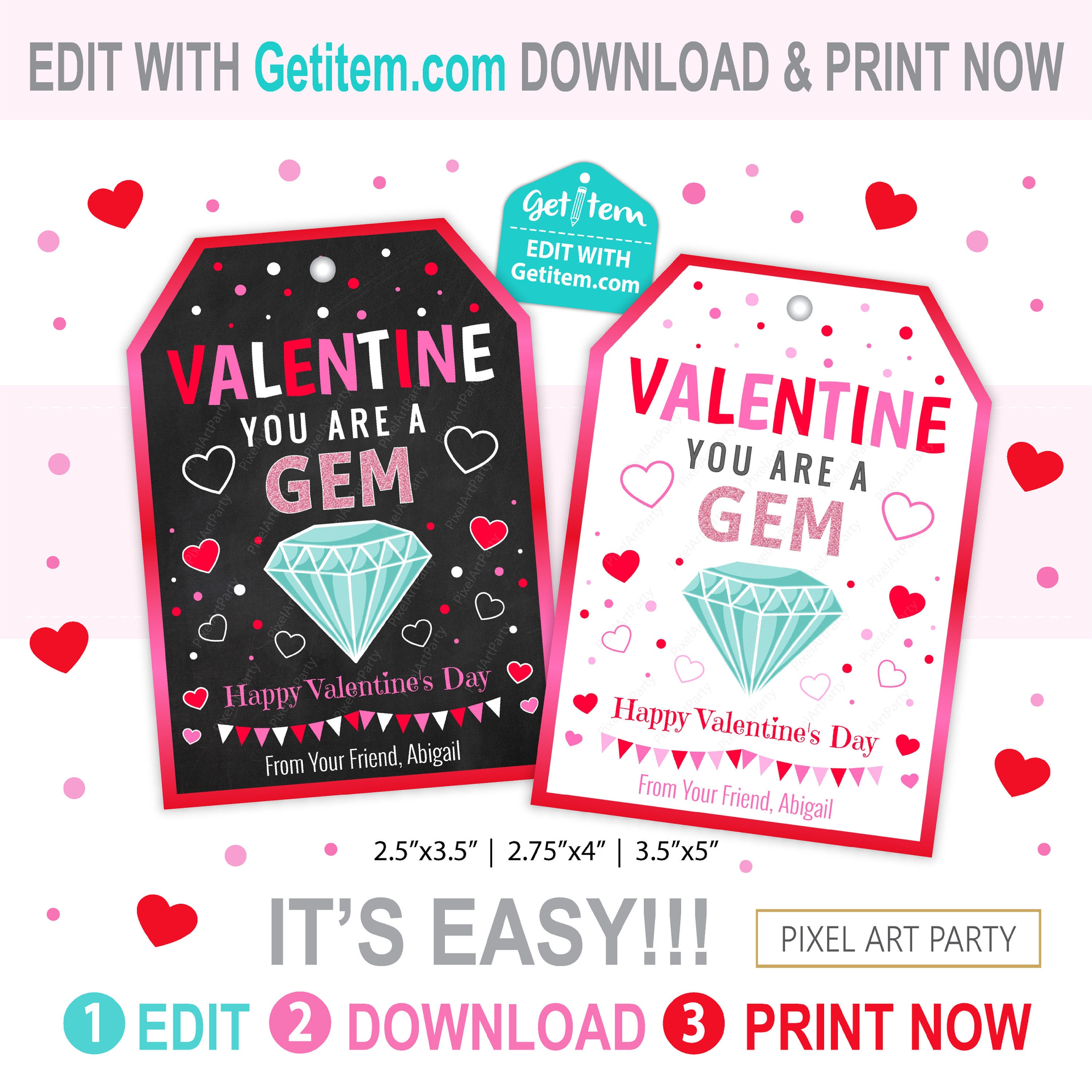 Editable Valentine Gem Tags Valentine's Day Gift Tag | Etsy