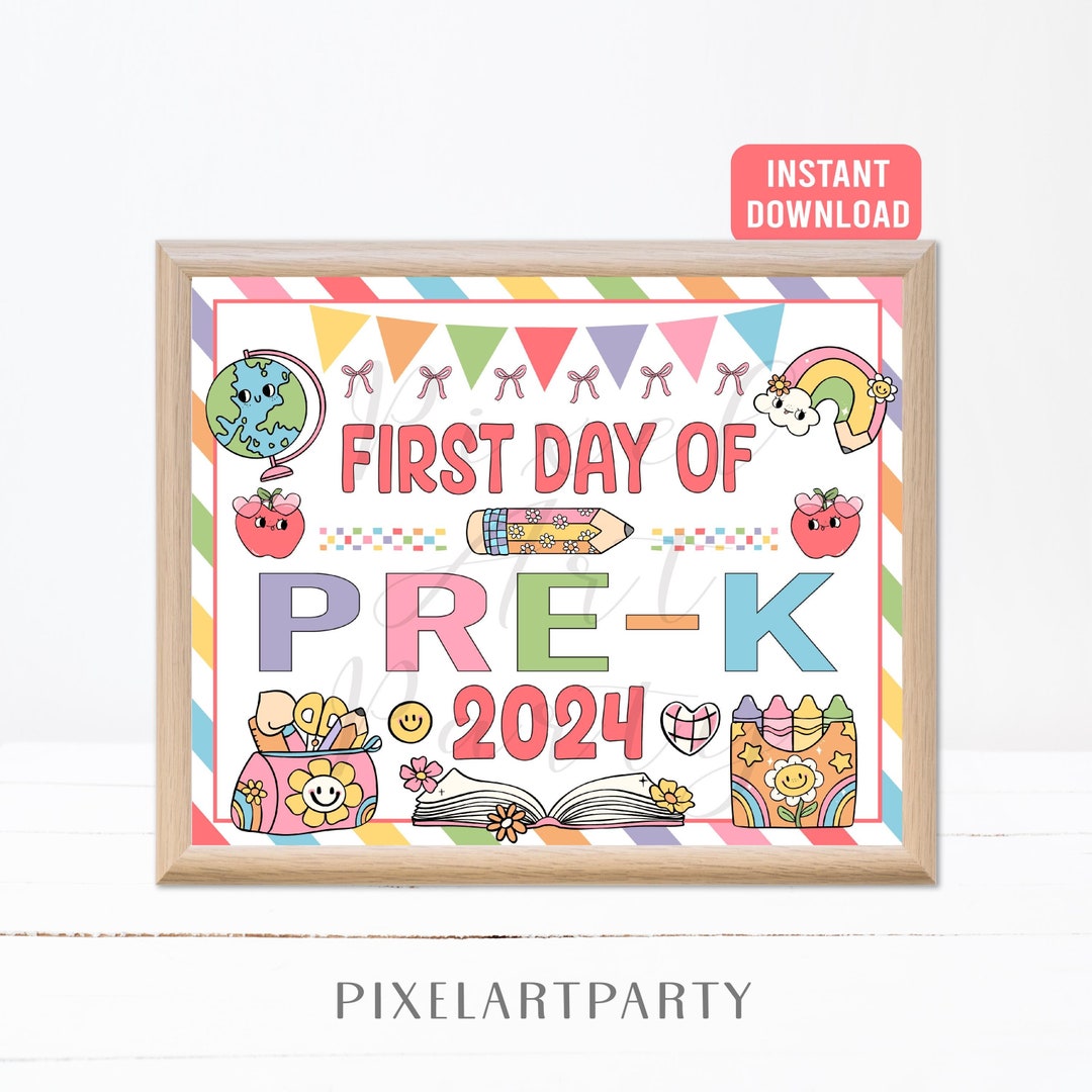 First Day of PRE-K 2024 Sign Boho Retro Back to School Chalkboard Sign ...
