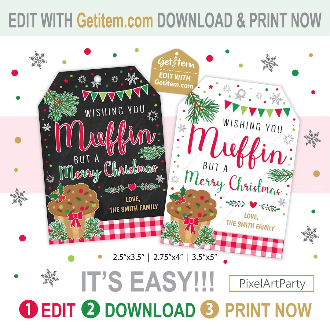 EDITABLE Holiday Muffin Gift Tags Wishing You Muffin but a - Etsy
