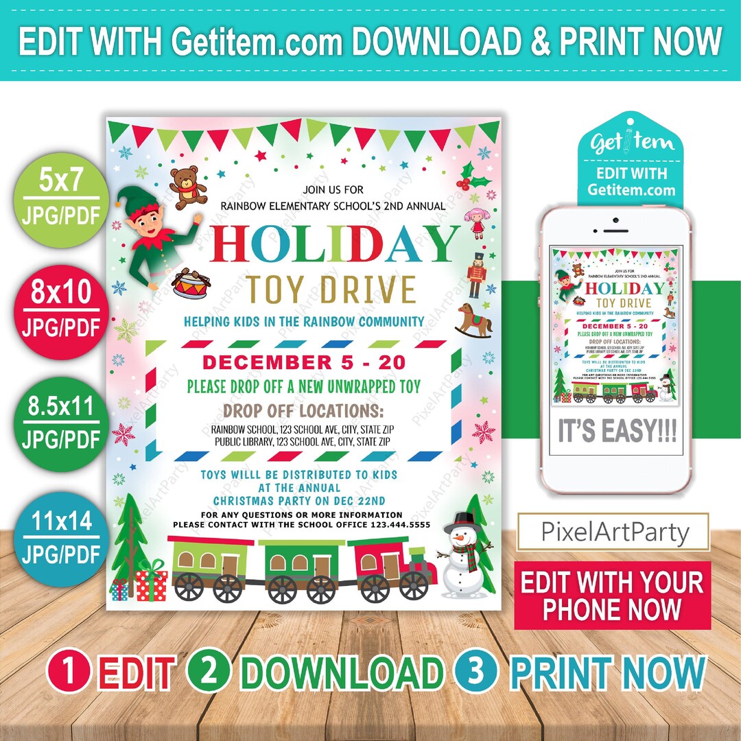 EDITABLE Holiday Toy Drive Flyer School Church Flyer Poster Fundraiser ...