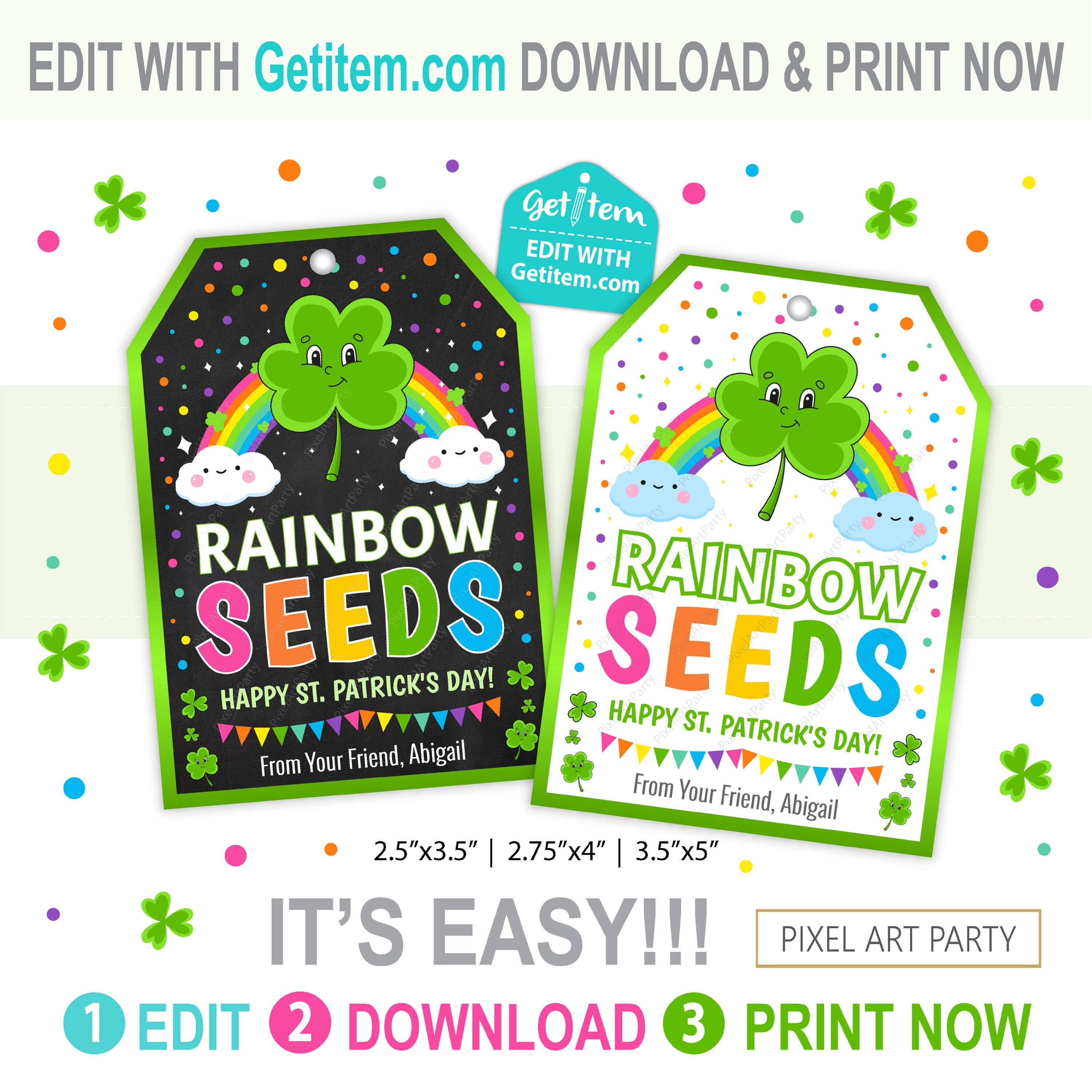 Editable St. Patrick's Day Tag Rainbow Seeds Tags - Etsy