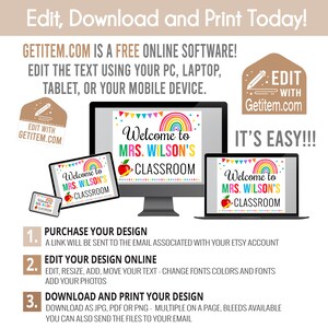 Editable Teacher Name Sign Classroom Decor Rainbow Welocme to Classroom ...