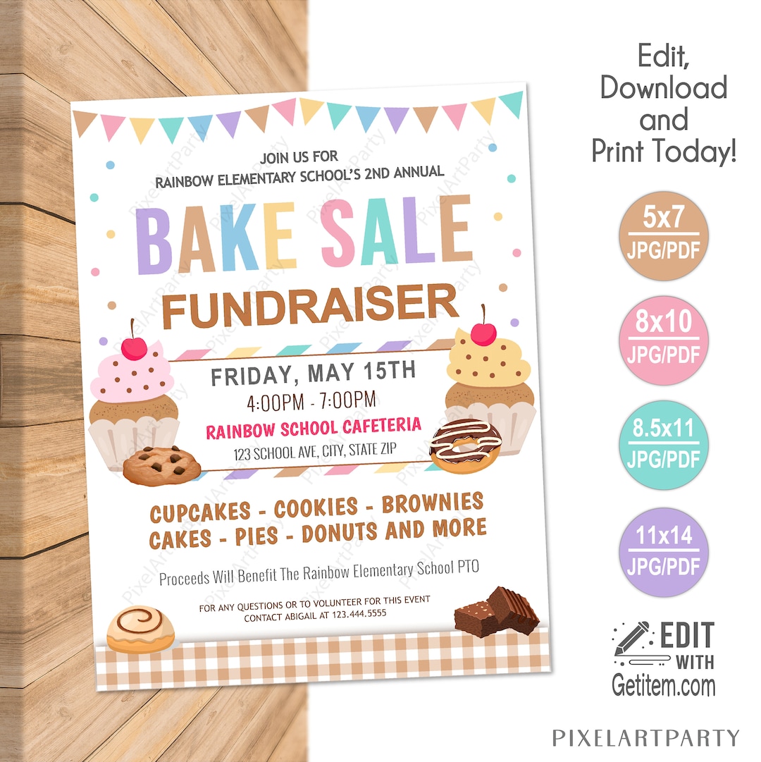 EDITABLE Bake Sale Fundraiser Flyer Bake Sale Flyer Charity Non Profit ...