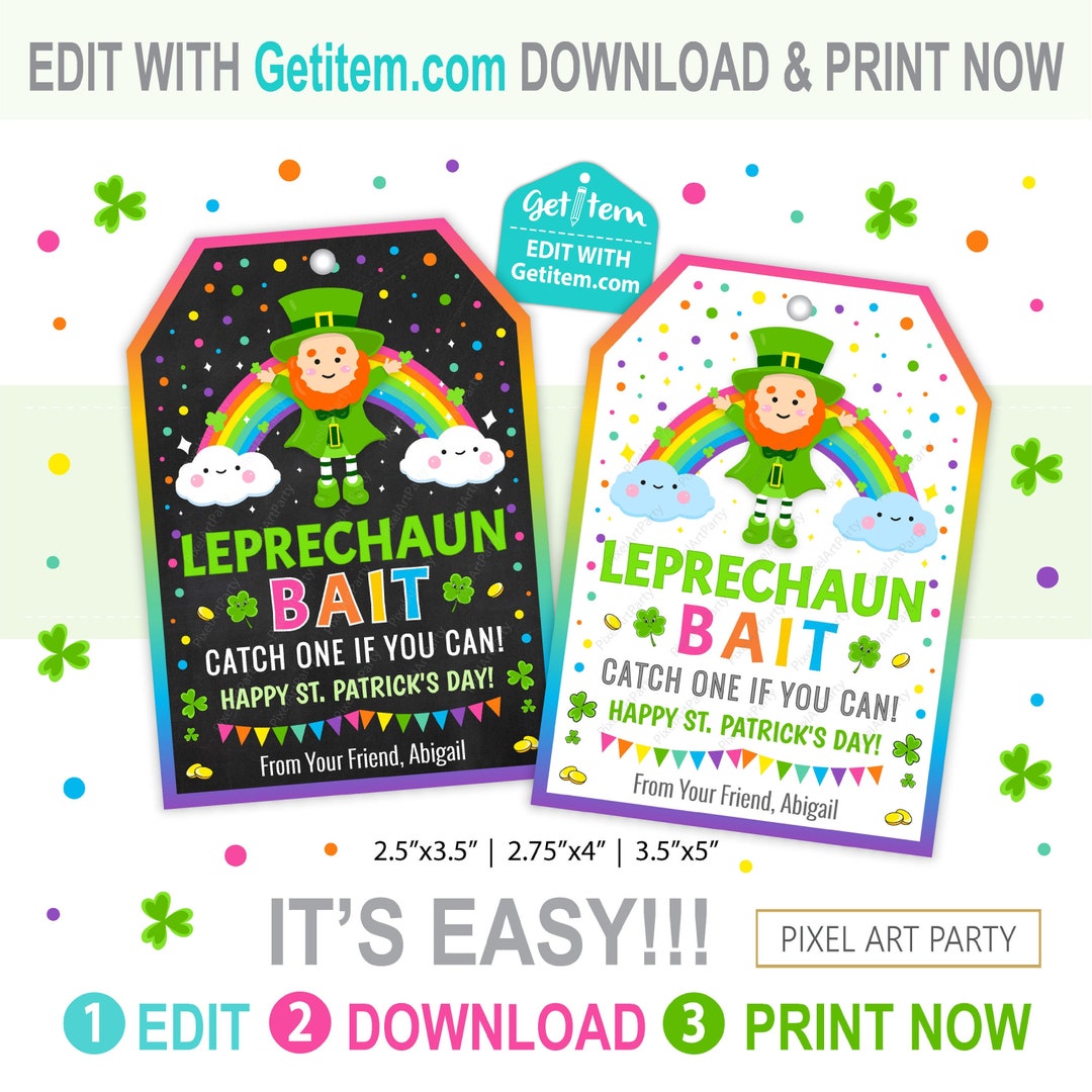 Editable St. Patrick's Day Tag, Leprechaun Bait Tag, Treat Bag, Teacher ...