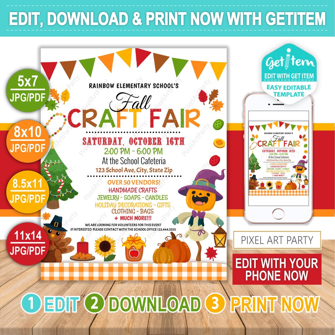 Fall Craft Fair Flyer, Fall Festival Lnvitation, Fall Harvest Poster ...