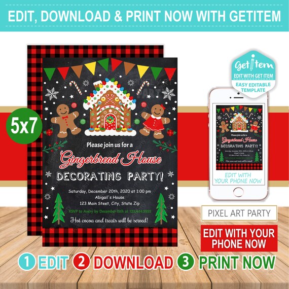 Gingerbread House Decorating Party Invitation Editable | Etsy
