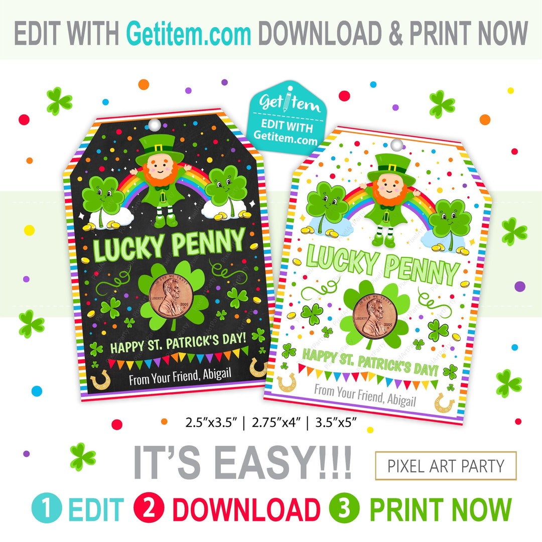 Editable Lucky Penny St. Patrick's Day Gift Tag, Penny Gift Tag ...