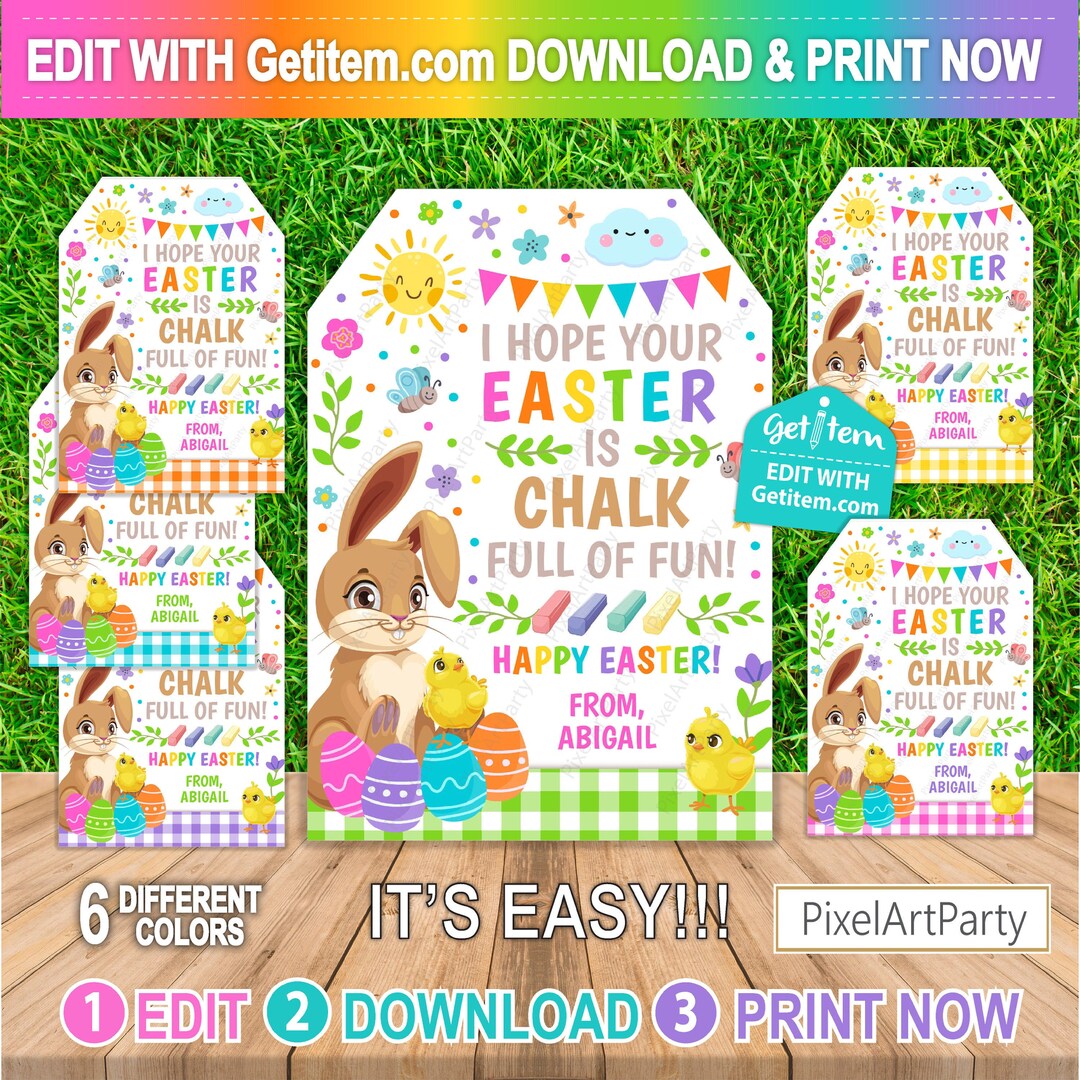 Editable Chalk Full of Fun Gift Tags, Easter Gift Tags, Easter Favor ...