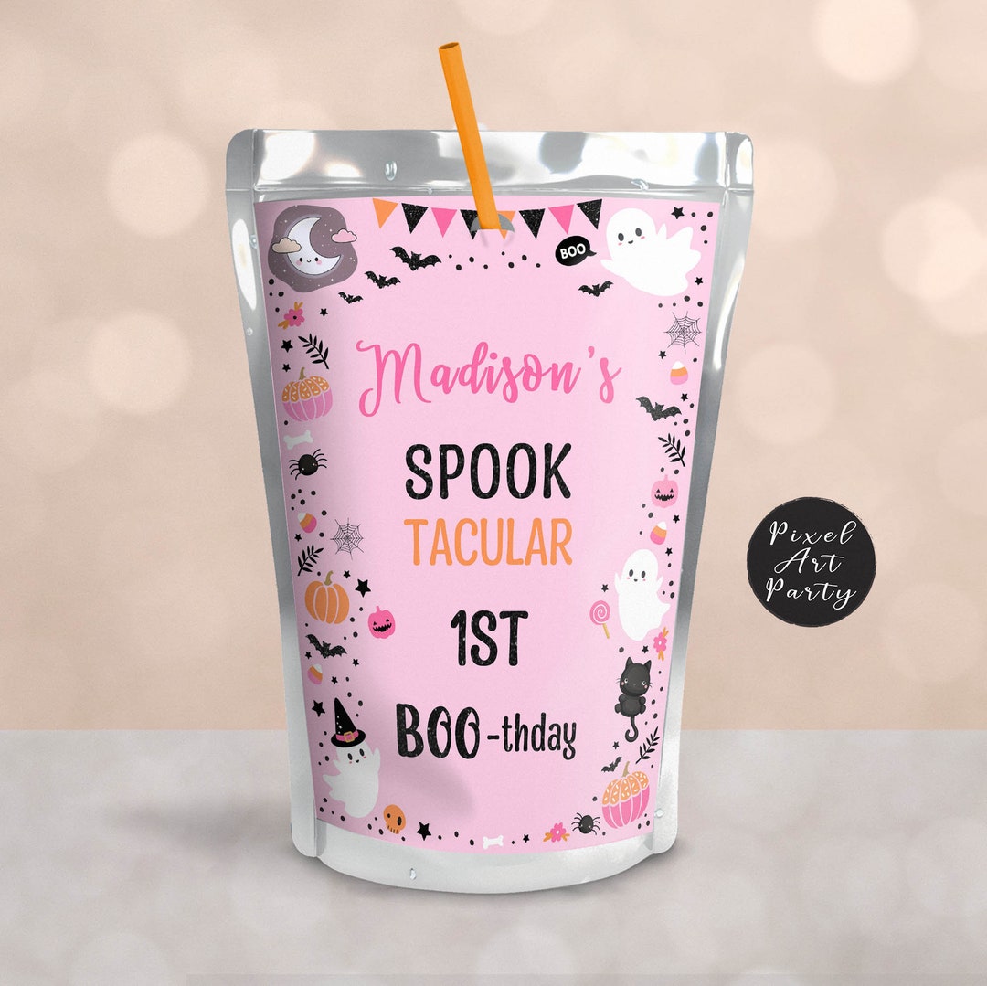 Editable Pink Halloween Ghost Juice Pouch Labels Spooktacular Halloween ...