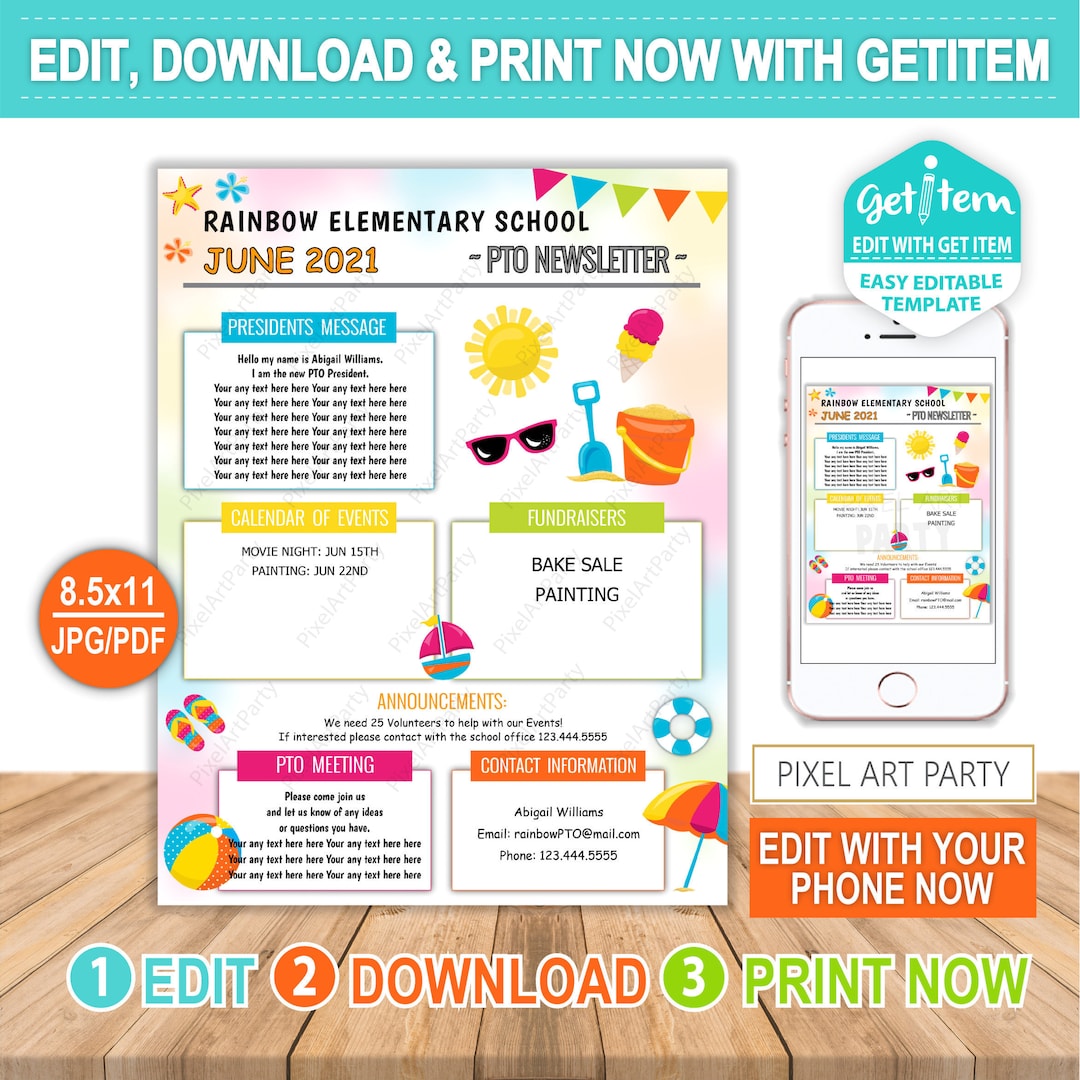 Editable June Pto Pta Newsletter Flyer, School Flyer, School Newsletter ...