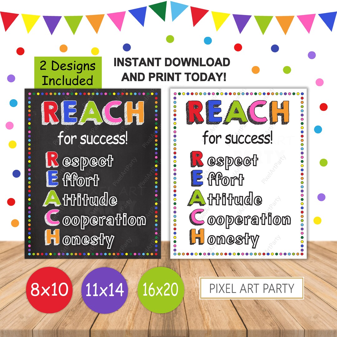 Reach for Succes Poster Sign, Classroom Sign, Inspirational Poster ...