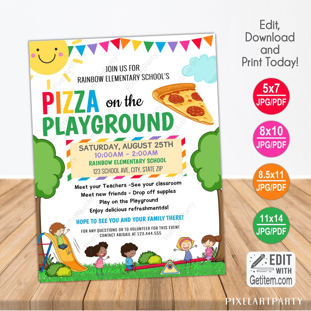 EDITABLE Pizza on the Playground Flyer Meet the Teacher Back to School ...