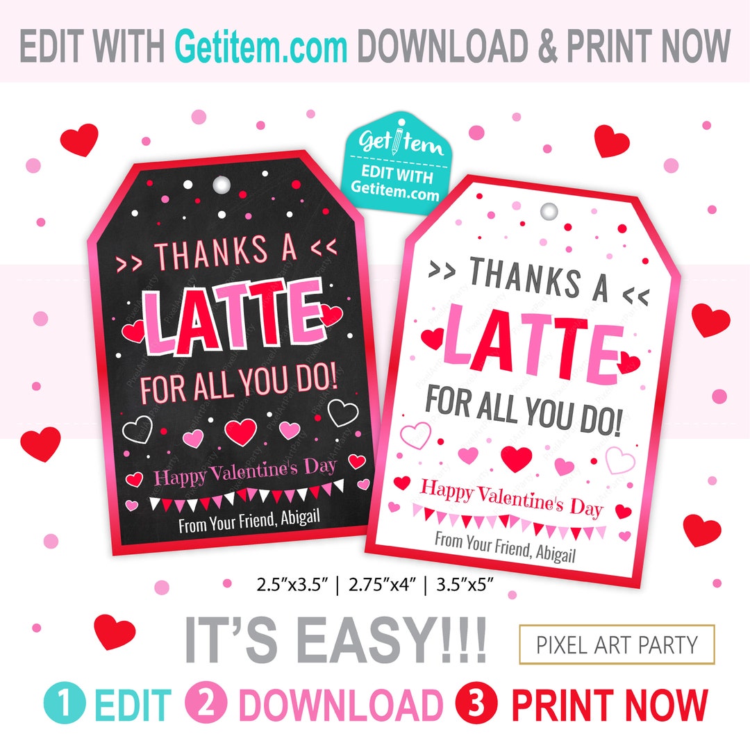 Editable Thanks A Latte Valentine Gift Tags Valentine Coffee - Etsy