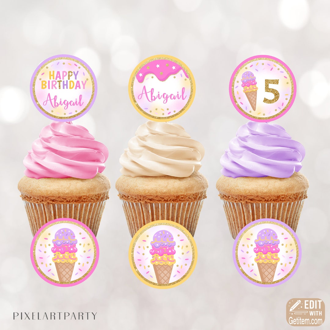 Editable Ice Cream Cupcake Toppers Ice Cream Cake Toppers Ice - Etsy