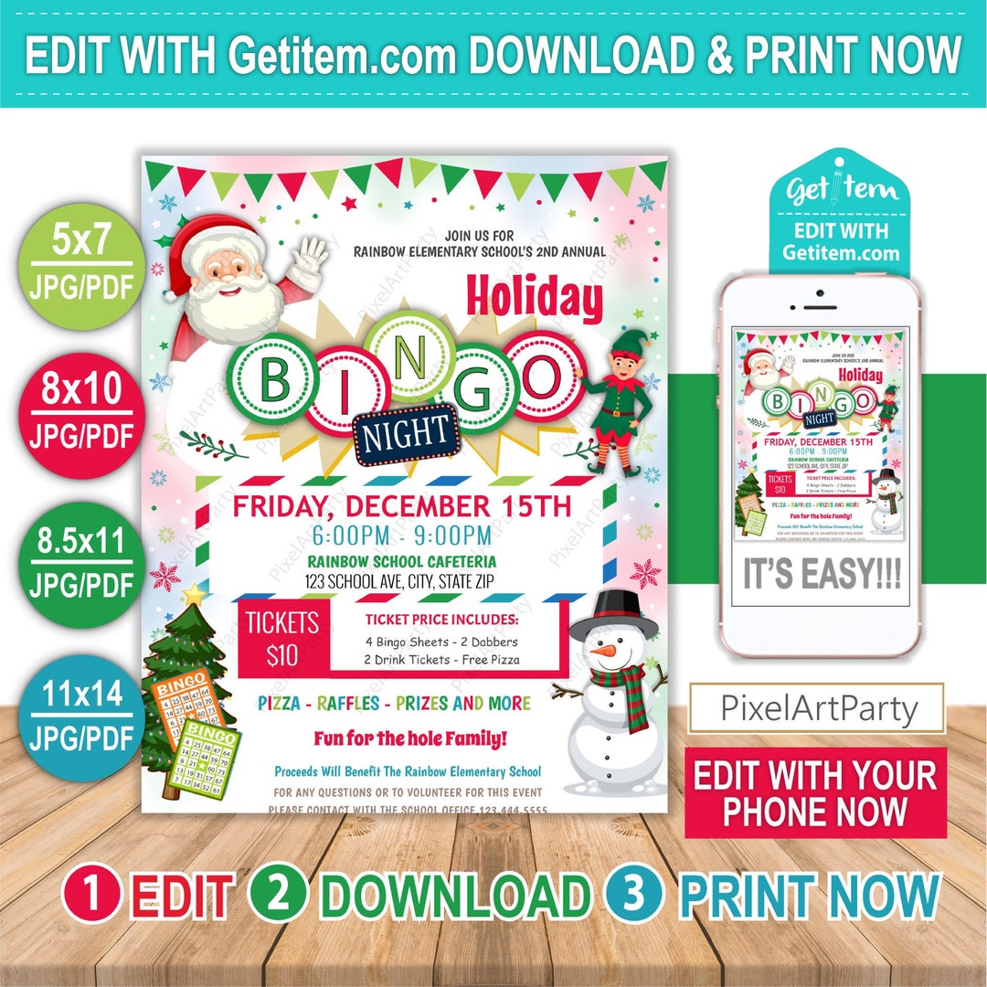 EDITABLE Holiday Bingo Night Flyer School Church Flyer Poster Chirstmas ...