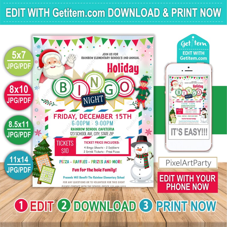 EDITABLE Holiday Bingo Night Flyer School Church Flyer Poster - Etsy