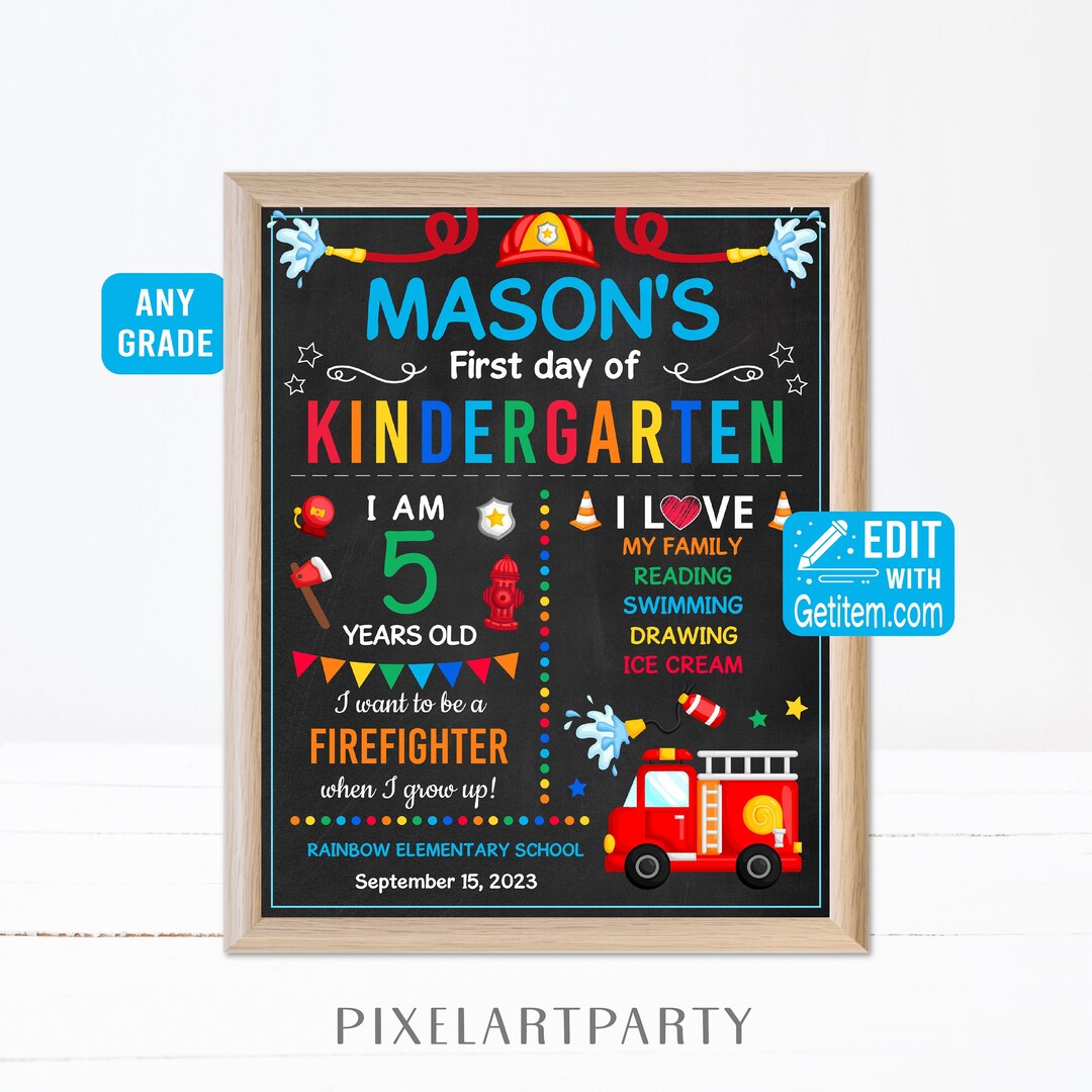 Editable Fire Truck First Day of School Sign Kindergarten 1st 2nd 3rd ...