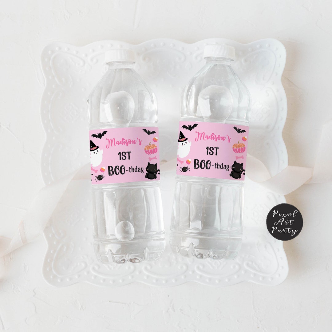 Editable Pink Halloween Ghost Water Bottle Labels Spooktacular ...