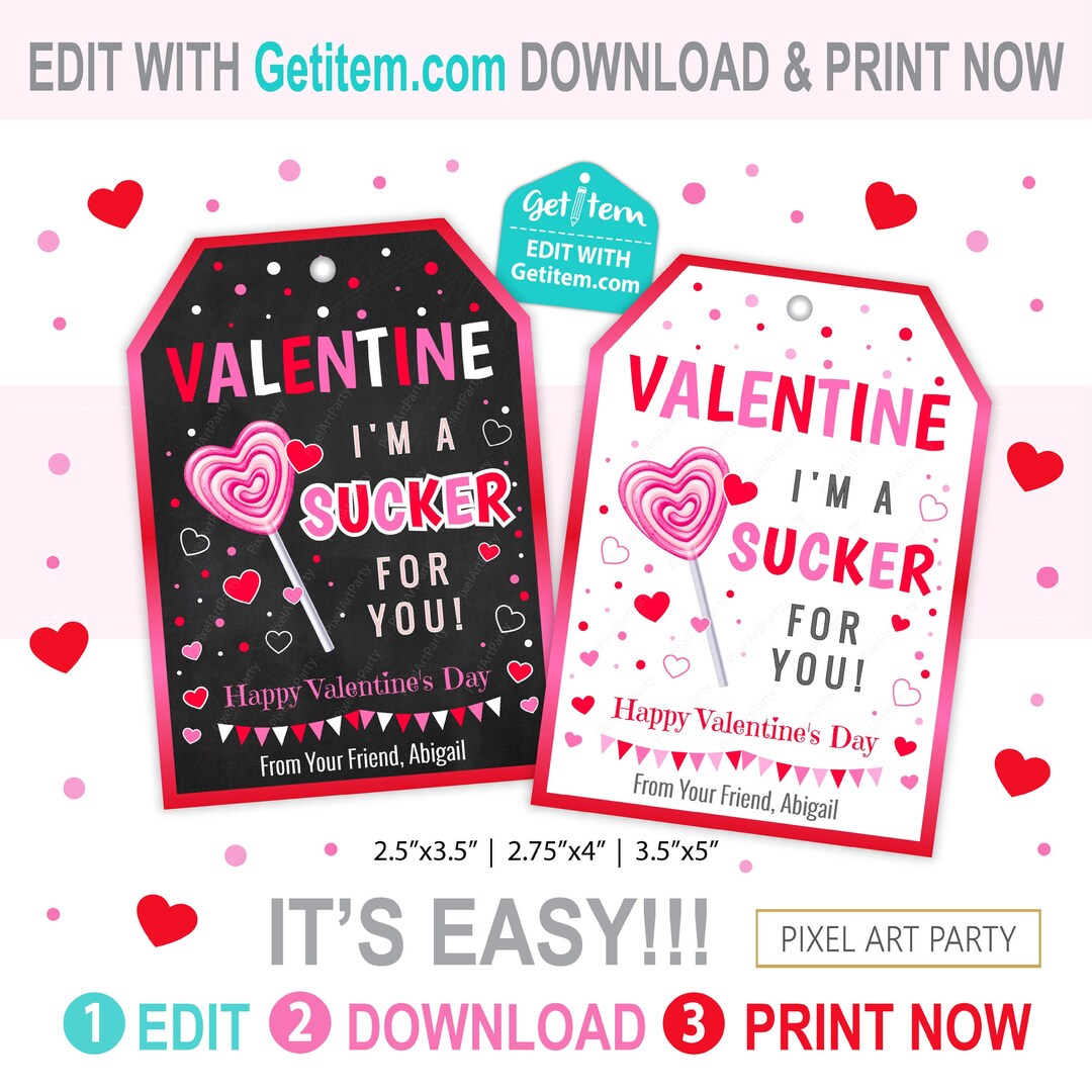 Editable I'm Sucker for You Valentine Gift Tags, Valentine Lollipop Tag ...