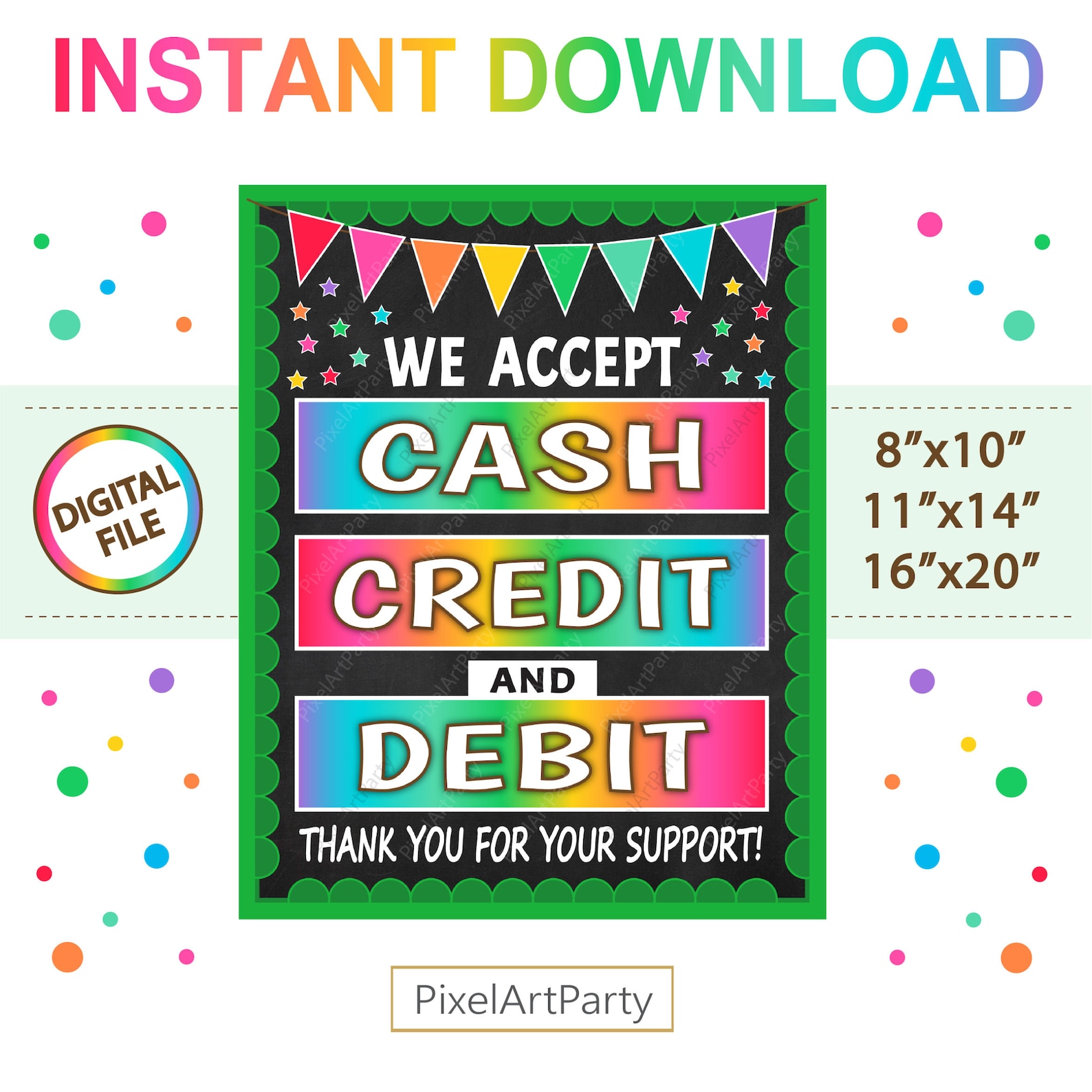 We Accept Cash Credit and Debit Sign Cookie Booth Sign - Etsy