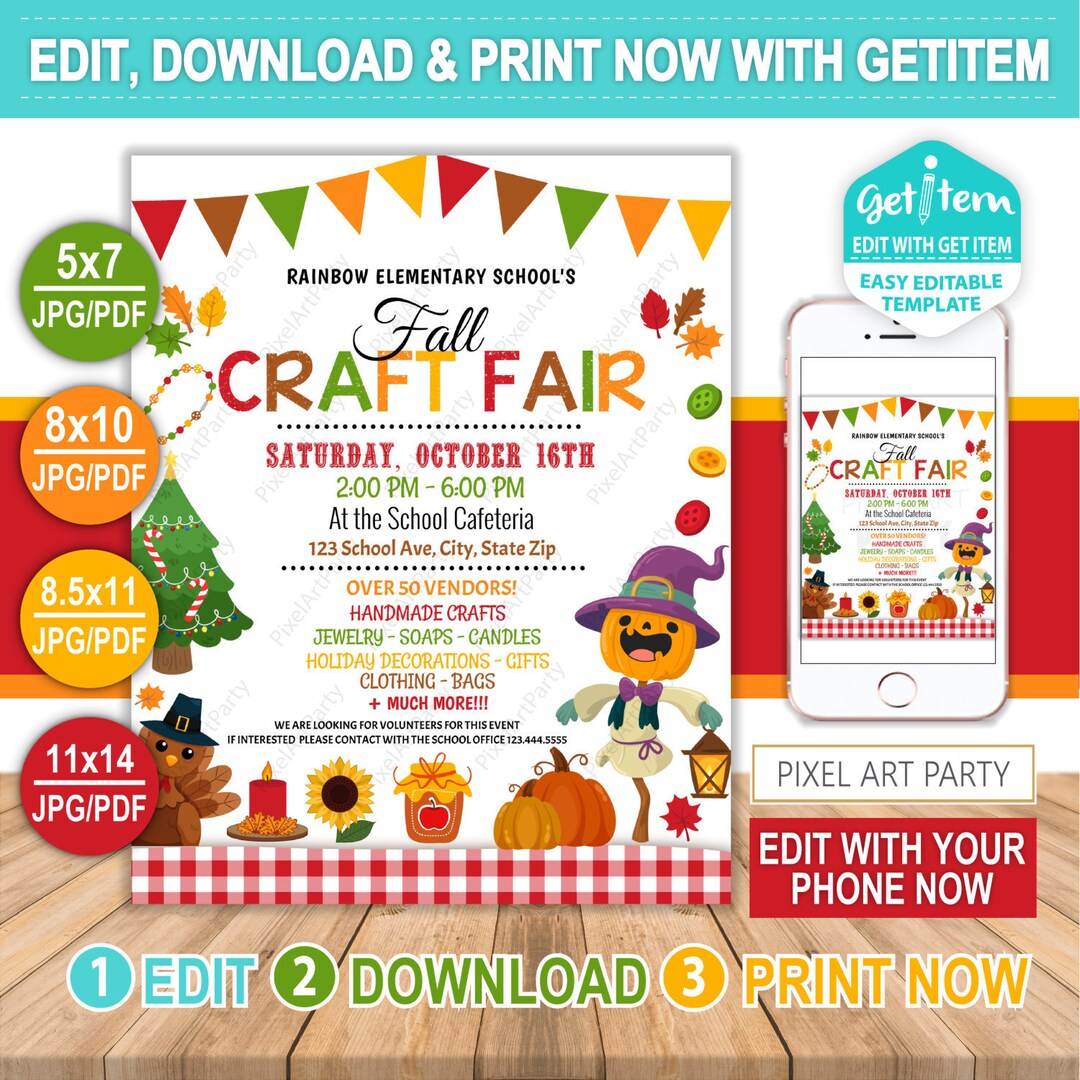 Fall Craft Fair Flyer, Fall Festival Lnvitation, Fall Harvest Poster ...
