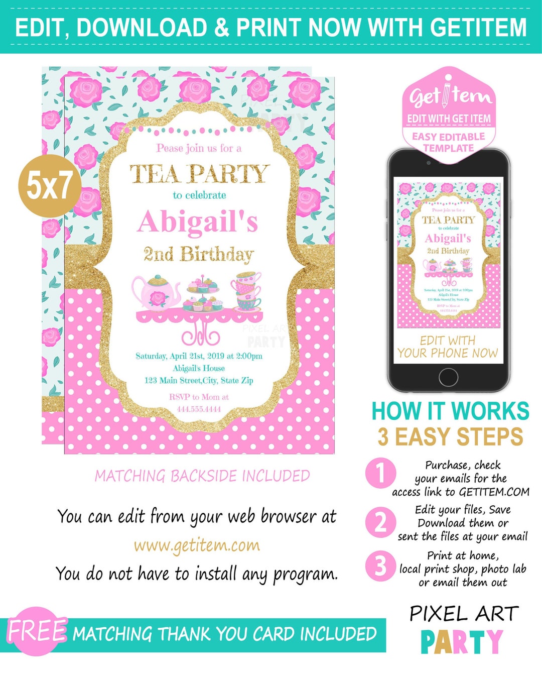 Tea Birthday Invitation, Tea Party Invitation, 5x7 EDIT NOW, Id: 10158 ...