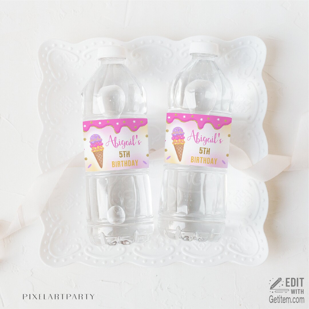 Editable Ice Cream Water Bottle Labels Ice Cream Labels Ice Cream Water ...