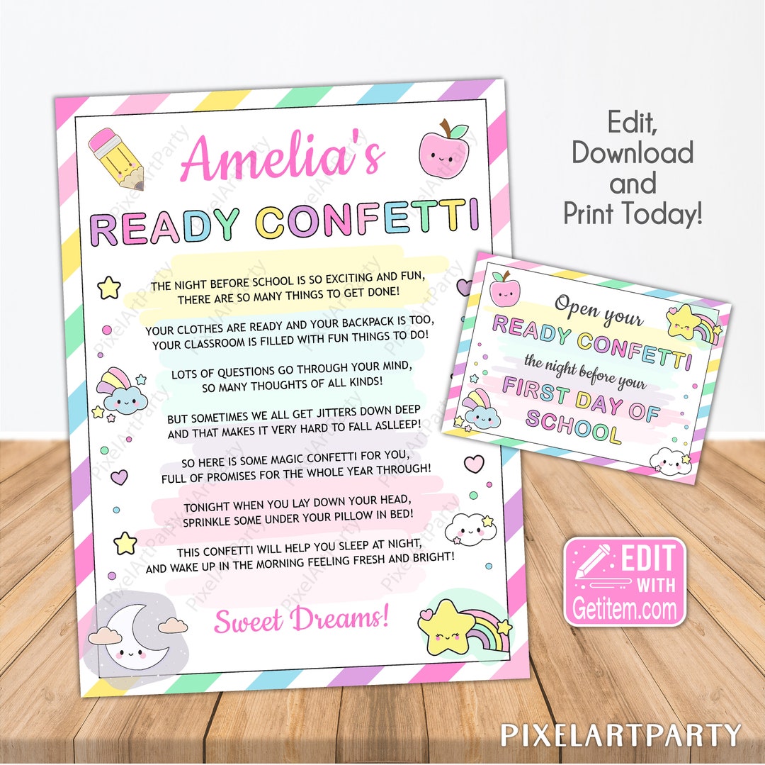 EDITABLE Back to School Ready Confetti Printable Back to School Gift ...