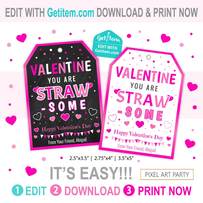 Editable Straw-some Valentine Tags Silly Straw Valentine - Etsy